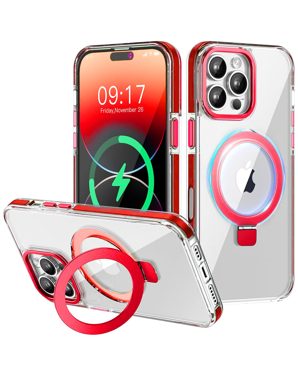 Estuche magnetico clear con soporte iPhone 16 Pro (RED) – Celovendo. Repuestos para celulares en ...