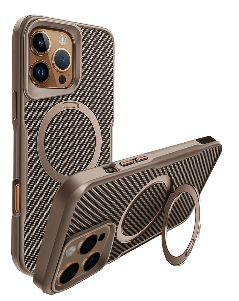 Funda con soporte magnetico de fibra de carbono GOLD iPhone 16 Pro Max ...