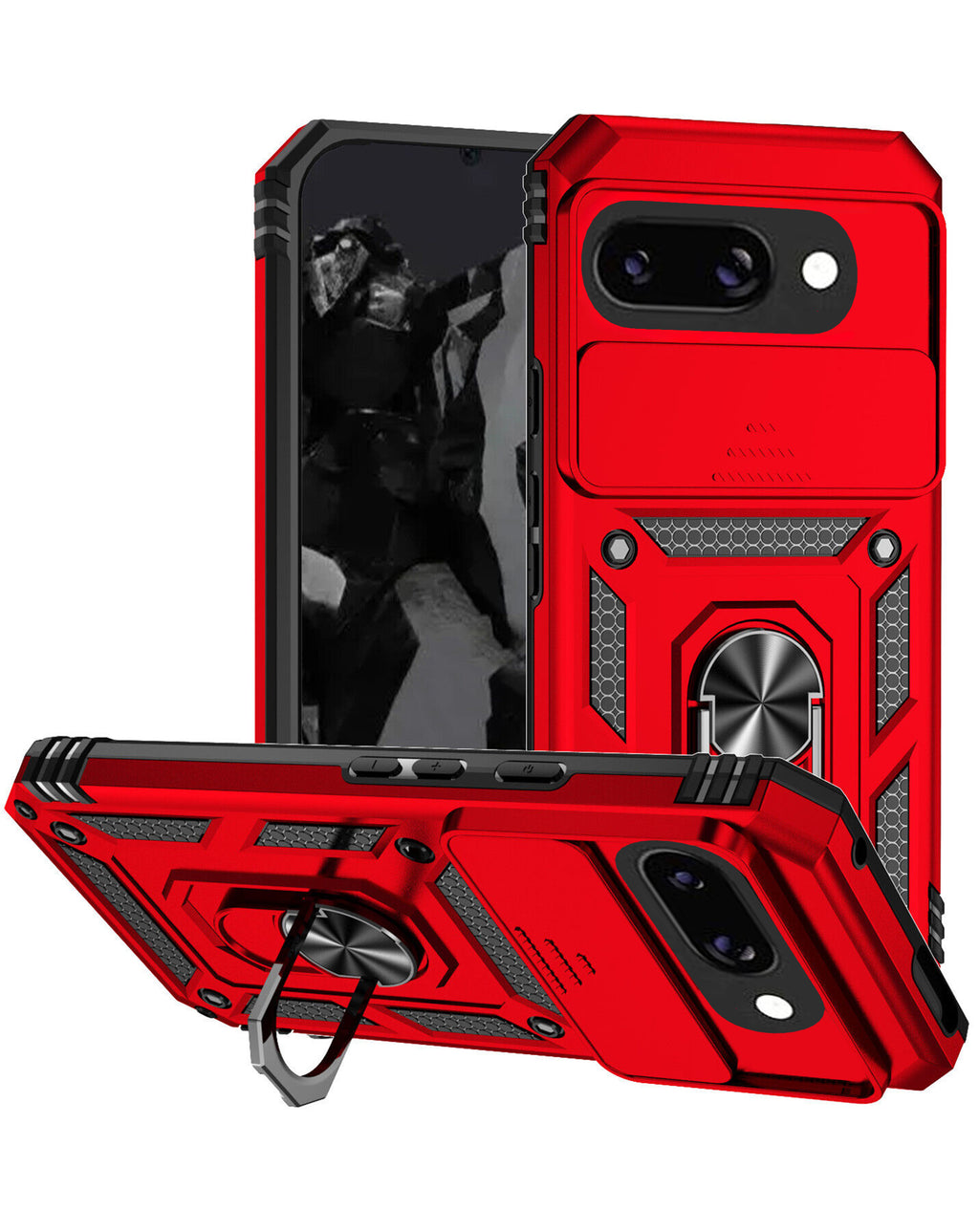 Funda hibrida de doble capa con anillo metalico y protector de camara ...