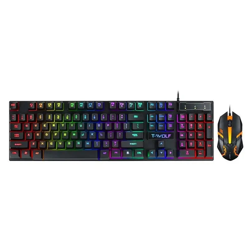 Teclado gaming y mouse con llaves multimedia 2in1 RGB Full Size cablea ...